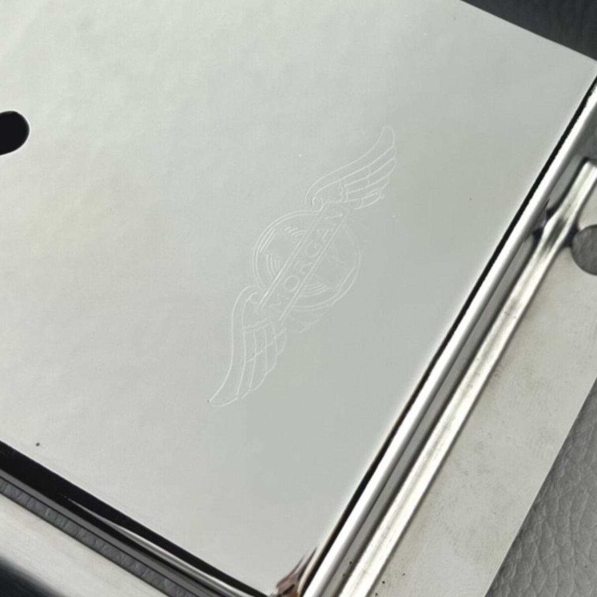 Door lock covers in stainless steel with old style Morgan wings logo ...