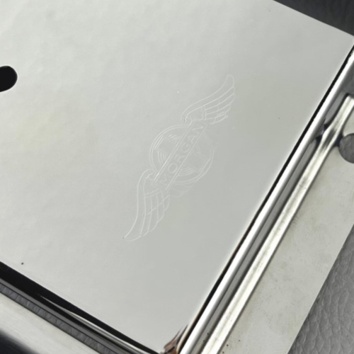 Door lock covers in stainless steel with old style Morgan wings logo ...